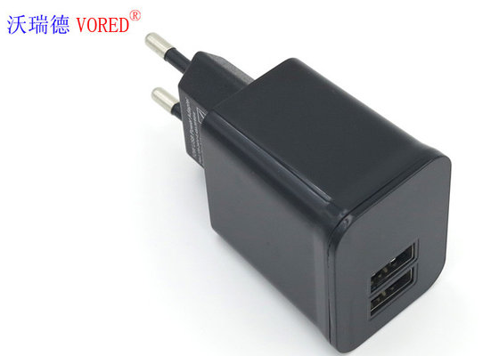 Black Double USB Plug Adapter , 63.42.8 * 34.3mm Size Micro USB Charger Adapter
