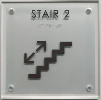 Clear Vinyl ADA Stair Signs With1/4" Green Edge Acrylic Panel 1/32" Raised Copy
