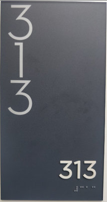 Gray Room Number Signs Square Corner 1/32" Raised Text Grade II Braille