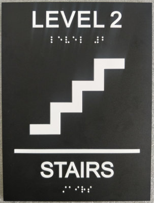 Tactile Text 6"X8" ADA Stair Signs , Black Interior ADA Signs Grade II Braille Straight  Edge