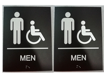 Black ADA Male Restroom Sign Grade II Braille 1/32" White Raised Text