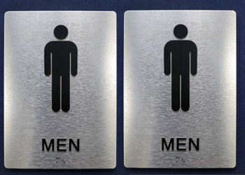 1/32" Tactile Text ADA Braille Restroom Signs With 1/8" Brushed Aluminum Composite Panel