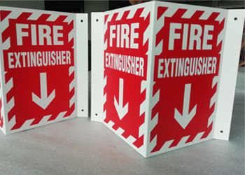 3D Triangle Mount Personalized Outdoor Metal Signs , V Sharp  Fire Extinguisher Sign