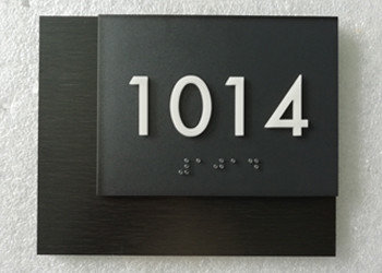 Square Corner 1/32" ADA Room Number Signs White Tactile Text With Brushed Laminated Backer