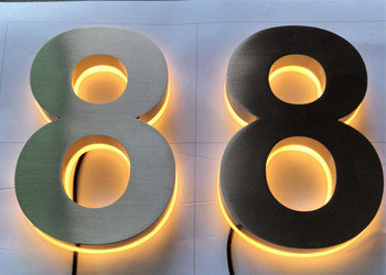 Stainless Steel Channel Letter Signs 3D Backlit Number Illuminated Brushed Polish