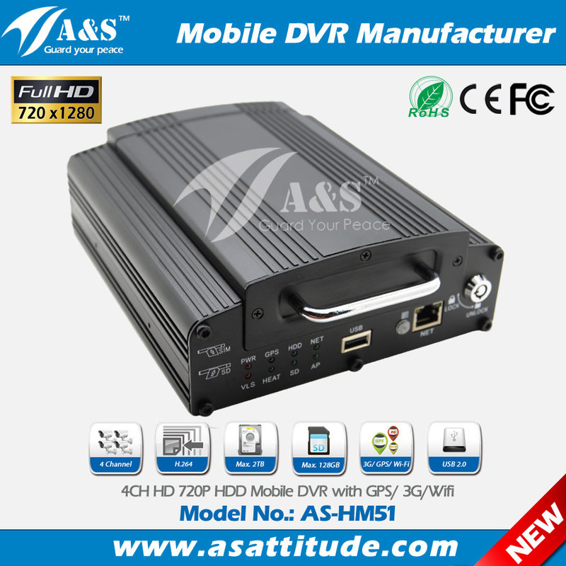4CH AHD Full 720P Hard Disk GPS 3G/4G Wifi Mobile DVR for Bus Truck