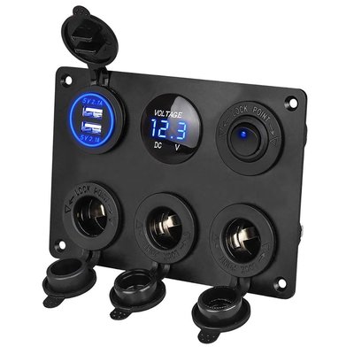 12V Cigarette Socket Panel, 3-Socket Cigarette Lighter Splitter & 12V 4.2A Dual USB Car Socket & LED Lighted ON Off Rock