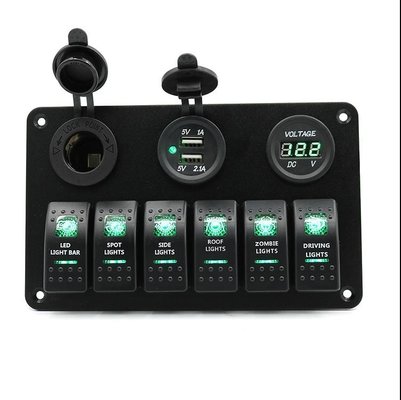 12V-24V Marine Switch Panel Car Marine Boat Circuit Red LED Breaker 6 Gang Panel Laser Pattern