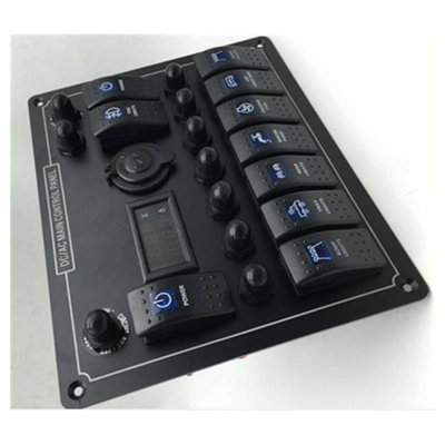 Hot Selling Waterproof On Off 10 Gang 5Pin With Digital Voltmeter Car Cigarette Lighter Rocker Switch Panel