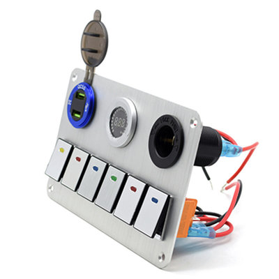 New Design Drawing Silver Aluminum alloy 12V 2A Dual USB Car Charger Cigarette Lighter 6Gang Rocker Switch Panel Plate