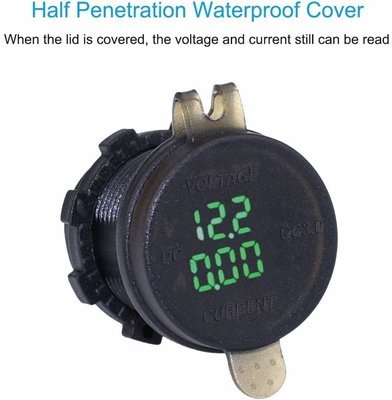Waterproof QC 3.0 USB Charger Socket Power Outlet with Digital Voltmeter + Ammeter Monitoring for Car Boat Marine Rv Mot