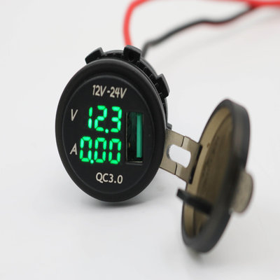 Waterproof QC 3.0 USB Charger Socket Power Outlet with Digital Voltmeter + Ammeter Monitoring for Car Boat Marine Rv Mot