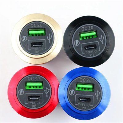 PD Type C USB Car Charger Socket 18W and QC 3.0 USB Quick Charge Socket 12V/24V Car Power Outlet