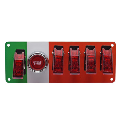 12V Switch Panel Puerto Rican Flag, Push Start, 1 WHITE/4 RED LED Toggle Switch