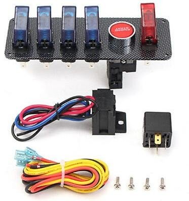 6 in 1 Racing Car Red Red LED Toggle Ignition Switch Panel Engine Start Push Button 12V