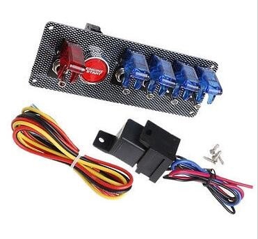 12V Racing Race 4 Blue& 1 Red LED Toggle Switch Button Panel Engine Start