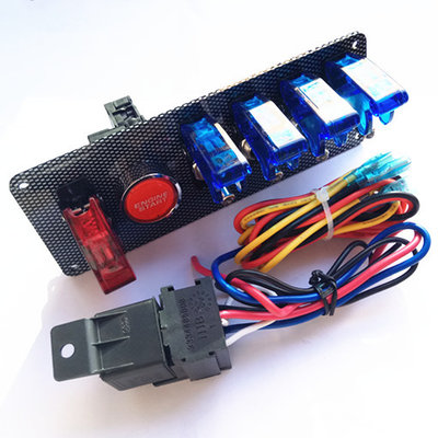 12V Racing Race 4 Blue& 1 Red LED Toggle Switch Button Panel Engine Start