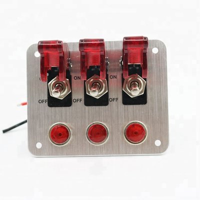Professional Racing Car Aluminium 12V 20A 3 Gang ON-OFF Toggle switch panel with Indicator in Brush Silver