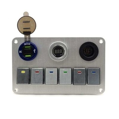 6 Gang Switch Panel 12V/24V Rocker USB Socket Power Socket Breaker Control QC3.0 Voltage Socket Car Marine