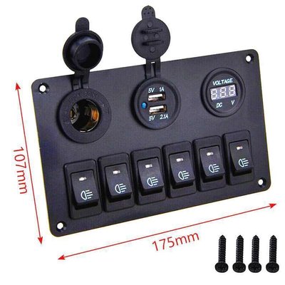 6 Gang Small Switch Panel 12V Rocker USB Socket Power Socket Breaker Control QC3.0 Voltage Marine
