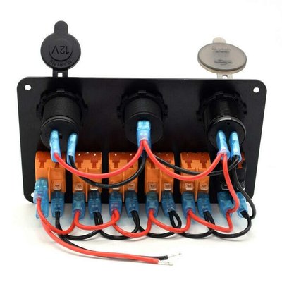 Silver Metal 6 Gang Switch Panel 12V/24V Rocker USB Socket Power Socket Breaker Control QC3.0 Socket