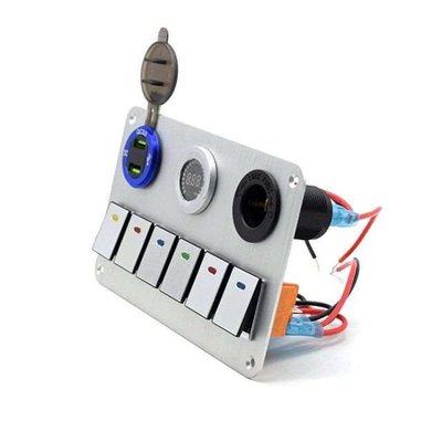 6 Gang Switch Panel Silver Rocker USB Socket Power Socket Breaker Control QC3.0 Marine