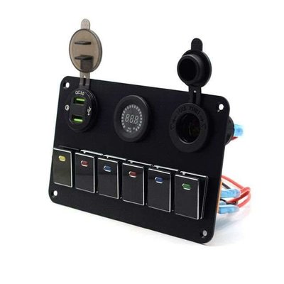 6 Gang Switch Panel 12V to 24V Rocker USB Socket Power Socket Breaker Control QC3.0 Marine