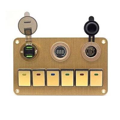 6 Gang Switch Panel 12V/24V Rocker USB Socket Power Socket Breaker Control QC3.0 Voltmeter Car Marine