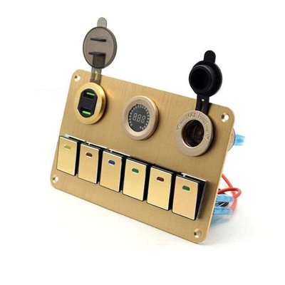 Metal 6 Gang Switch Panel 12V Rocker USB Socket Power Socket Breaker Control QC3.0 RV Car Marine