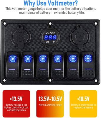 6 Gang Marine Boat Rocker Switch Panel, 12V Waterproof RV Led Switch Panel for Car Truck Marine Boat