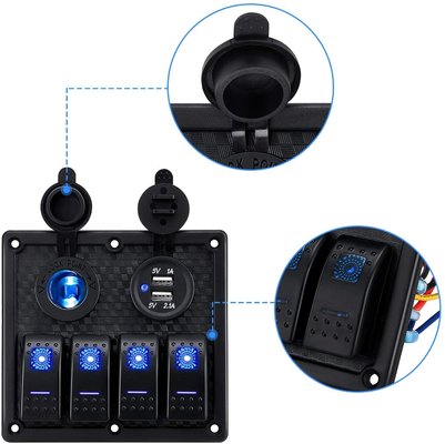 4/6/8 Gang Marine Boat Rocker Switch Panel, 12V Waterproof RV Led Switch Panel for Car Truck Marine Boat