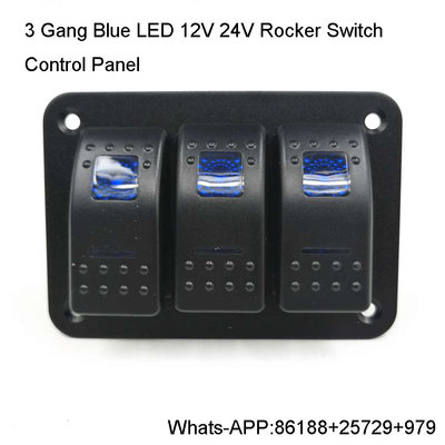 3 Gang Blue LED 12V 24V Rocker Switch Control Panel Circuit Universal RV Boat
