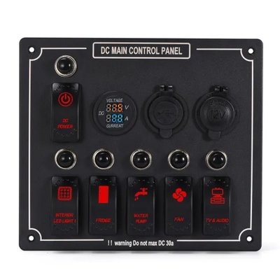 DC12V 24V multifunction 6 Gang Marine Rocker switch control panel with usb socket voltmeter ampermeter cigarette socket