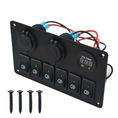 6 Gang Switch Panel 12V Rocker USB Socket Power Socket Red LED QC3.0 Voltage Marine
