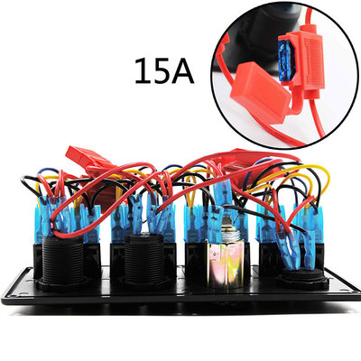 Waterproof Marine Boat 8 gang Rocker Switch Panel with Dual USB charger + Cigarette Lighter +voltmeter