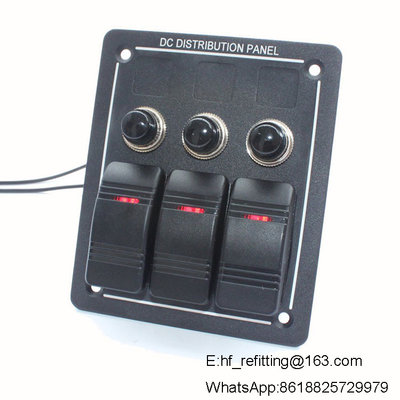 Auto car marine 12V 3 gang Red single LED rocker Switch Panel with circuit breaker