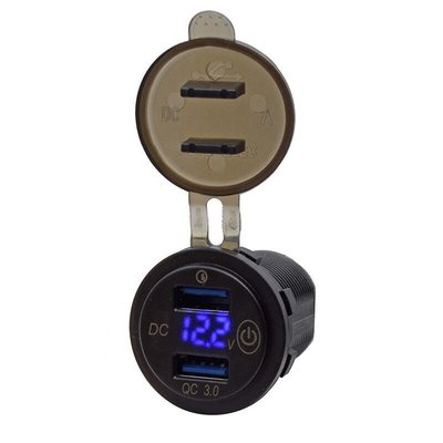 12V/24V 36W Dual USB QC3.0 Charger With Touch Switch and Volt Display for Motorcycle Car Truck Marine Boat Scooter RV Go