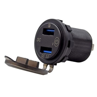 12V/24V 36W Dual USB QC3.0 Car Charger Socket With Touch Switch and Volt Display for Motorcycle Car Truck Marine Boat