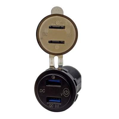 12V/24V 36W Dual USB QC3.0 Car Charger Socket With Touch Switch and Volt Display for Motorcycle Car Truck Marine Boat