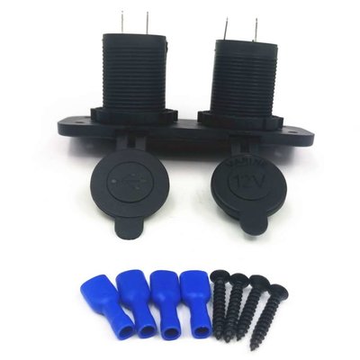 Dual USB Port Socket Charger with Two hole Rear panel for Car Boat Motorcycle 12-24V