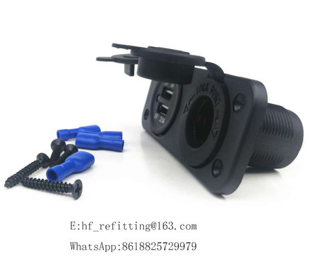 12V Power Socket Dual USB Port Socket Charger with Two hole panel for Car Boat Motorcycle