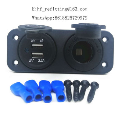 12V Power Socket Dual USB Port Socket Charger with Two hole panel for Car Boat Motorcycle
