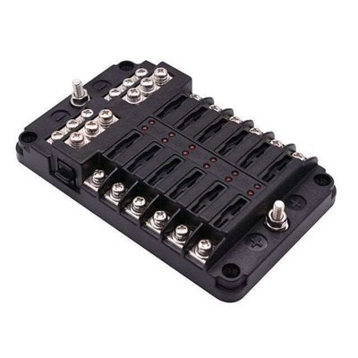 12 Way Car Fuse Box Blade Fuse Block Holder Screw Terminal W/Negative Red Indicator 12N