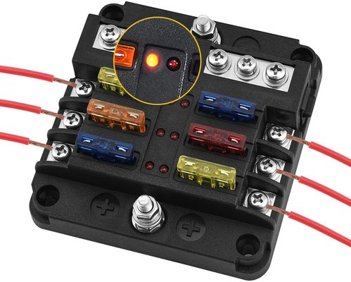 12 Volt Automotive Fuse Box Holder Waterproof with Negative Bus 5A 10A 15A 20A Fuse Panel LED Indicator for Auto, RV,