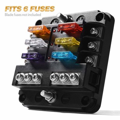 6-Way Fuse Box Block Holder with LED Indicator Waterproof Durable Protection Cover Sticker For Automotive Car