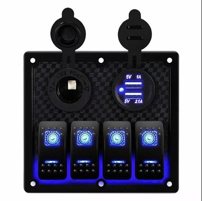 12V Power Socket Boat Car RV Dual USB Socket 3.1A DC Universal 4 Way Led Rocker Switch Panel