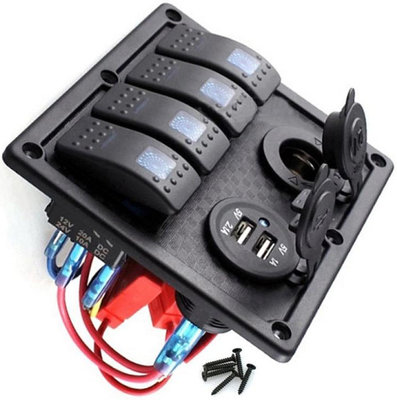 12V Power Socket Boat Car RV Dual USB Socket 3.1A DC Universal 4 Way Led Rocker Switch Panel