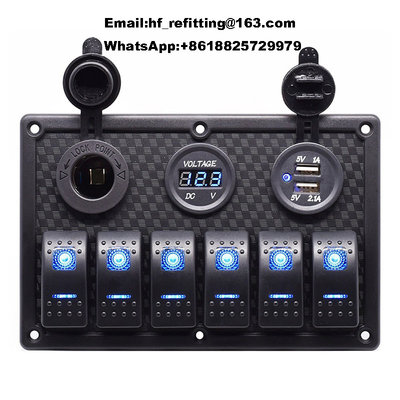 Dual USB Socket Charger 3.1A, Digital Voltmeter, 12V Cigarette Lighter Power Outlet Adapter and on-off 12v 6 gang switch