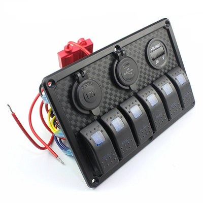 Dual USB Socket Charger 3.1A, Digital Voltmeter, 12V Cigarette Lighter Power Outlet Adapter and on-off 12v 6 gang switch