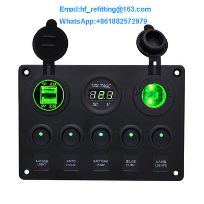 Dual USB Socket Charger 3.1A, Digital Voltmeter, 12V Cigarette Lighter Power Outlet Adapter and on-off 12v 6 gang switch